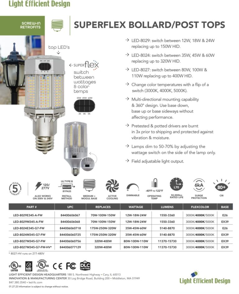Light Efficient Design LED8024M345-G7-FW Mogul base Post Top - Benergy